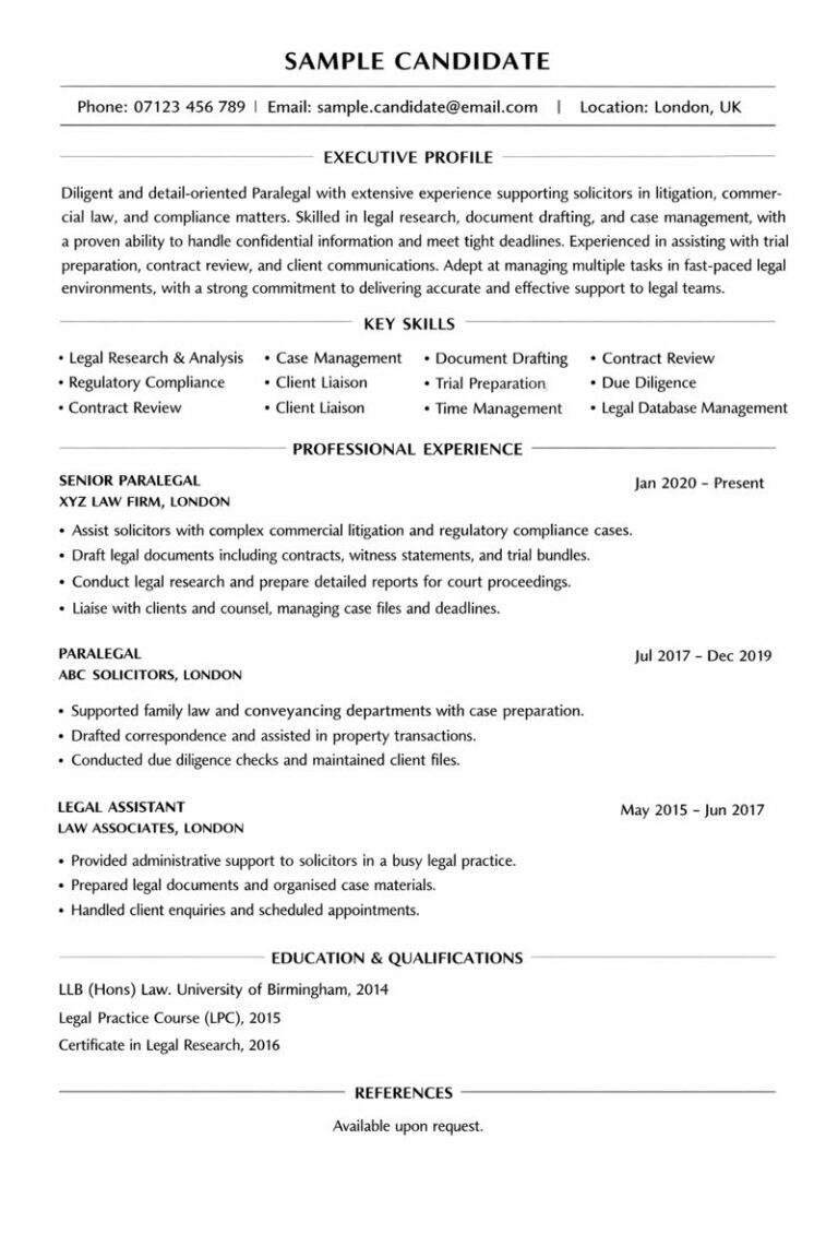 Paralegal CV Sample