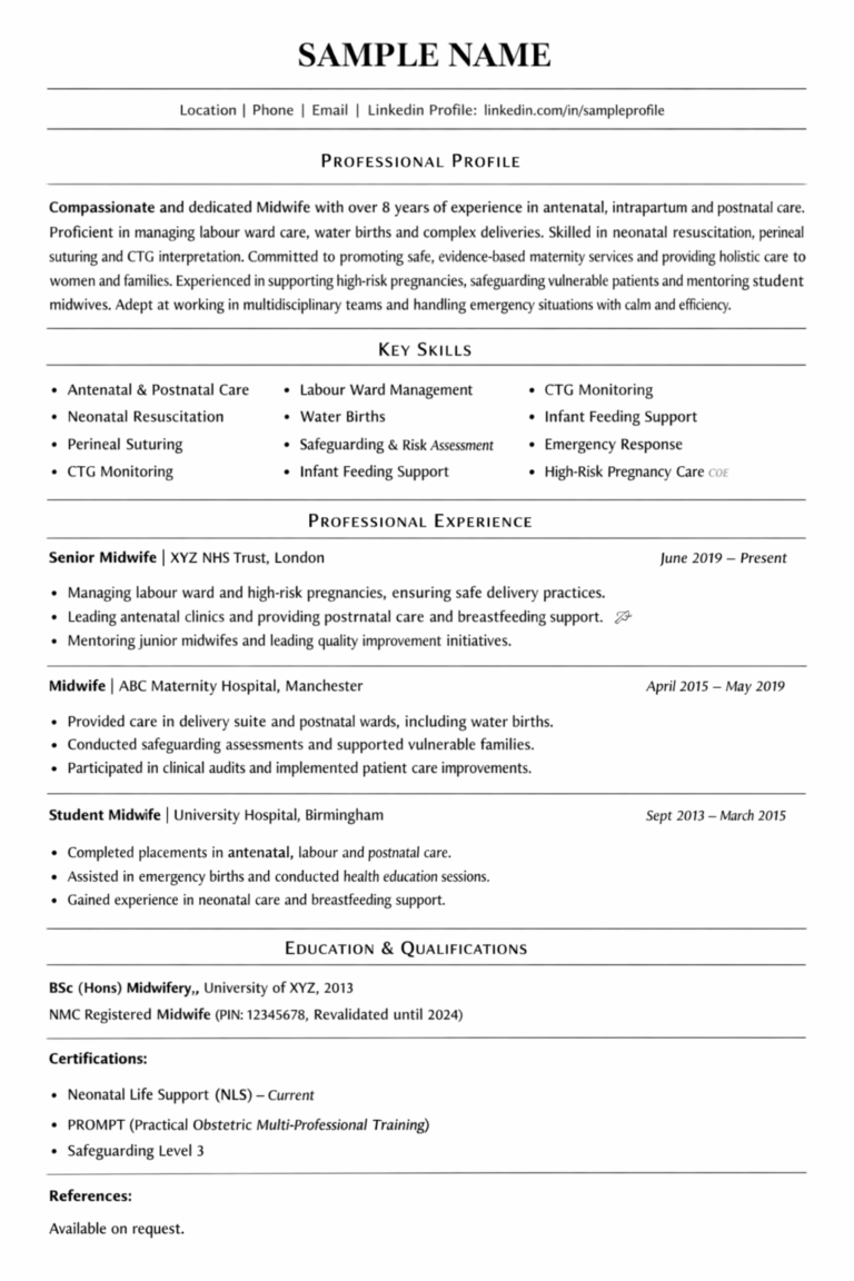 Midwifery CV Sample