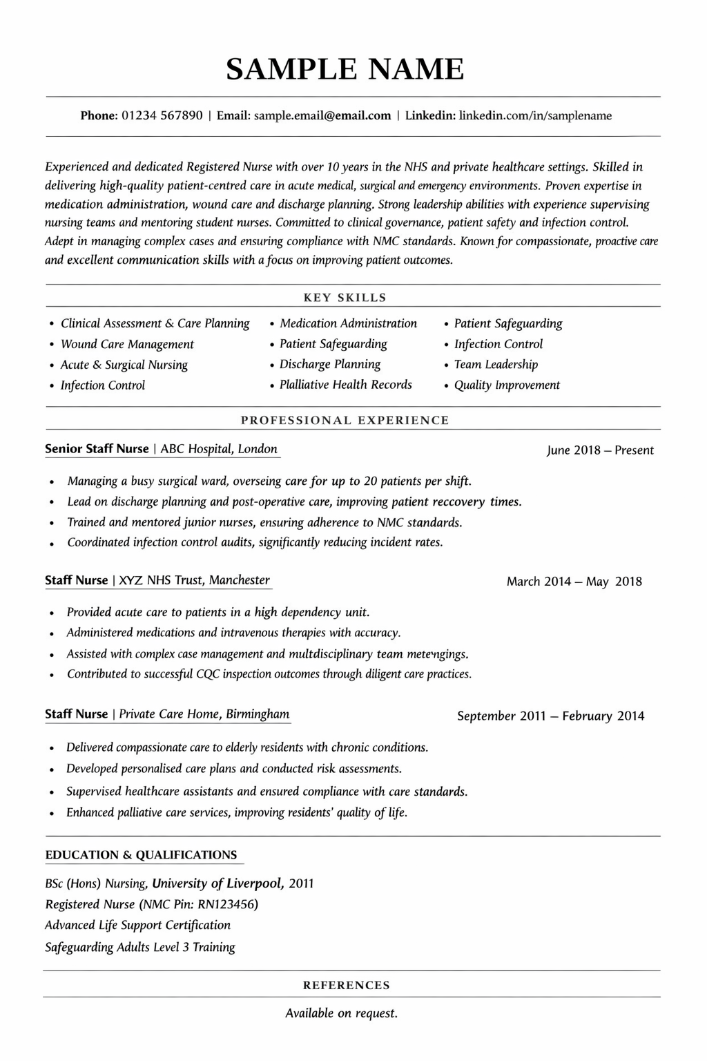 Nursing CV Sample