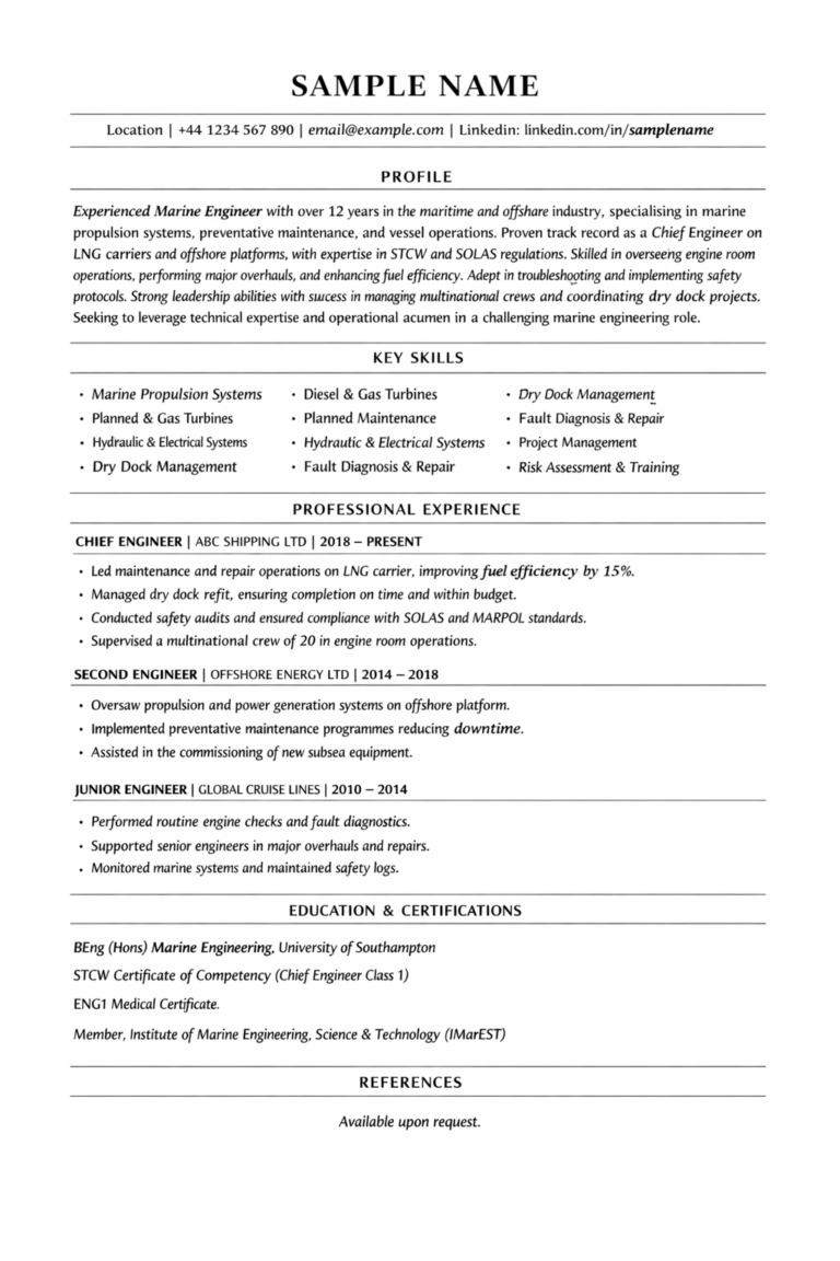 Marine Engineering CV Sample