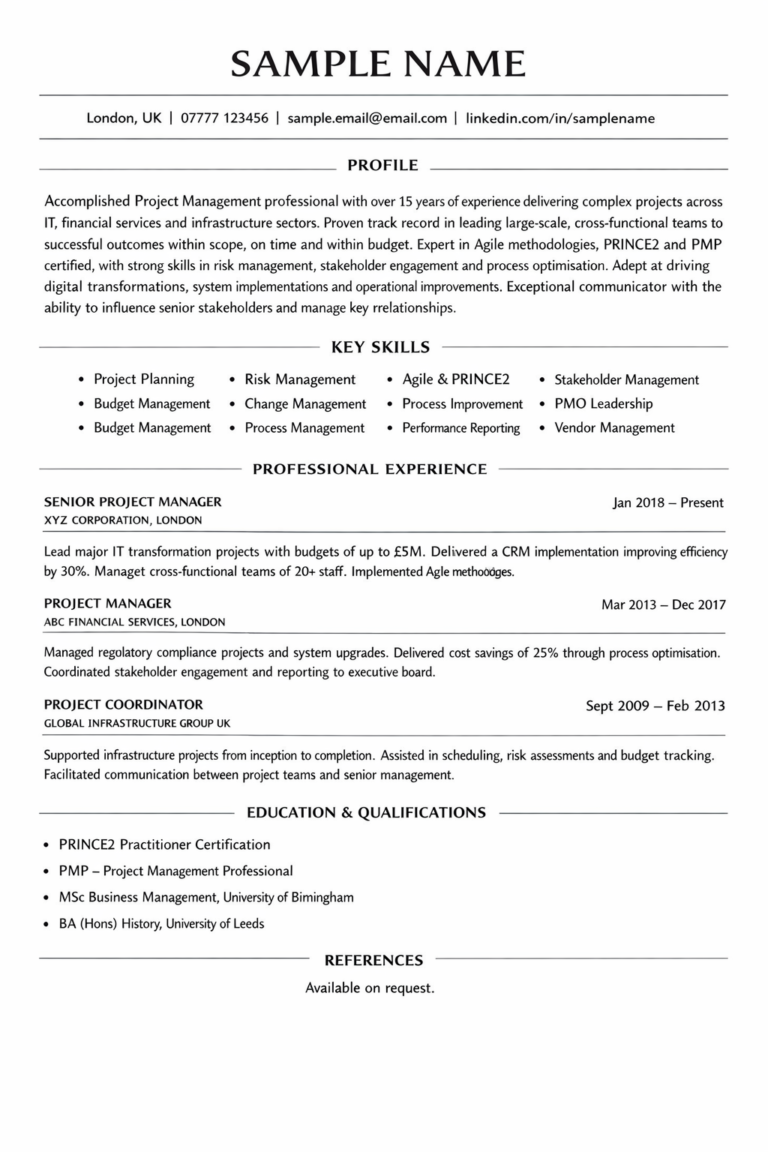 Project Management CV Sample