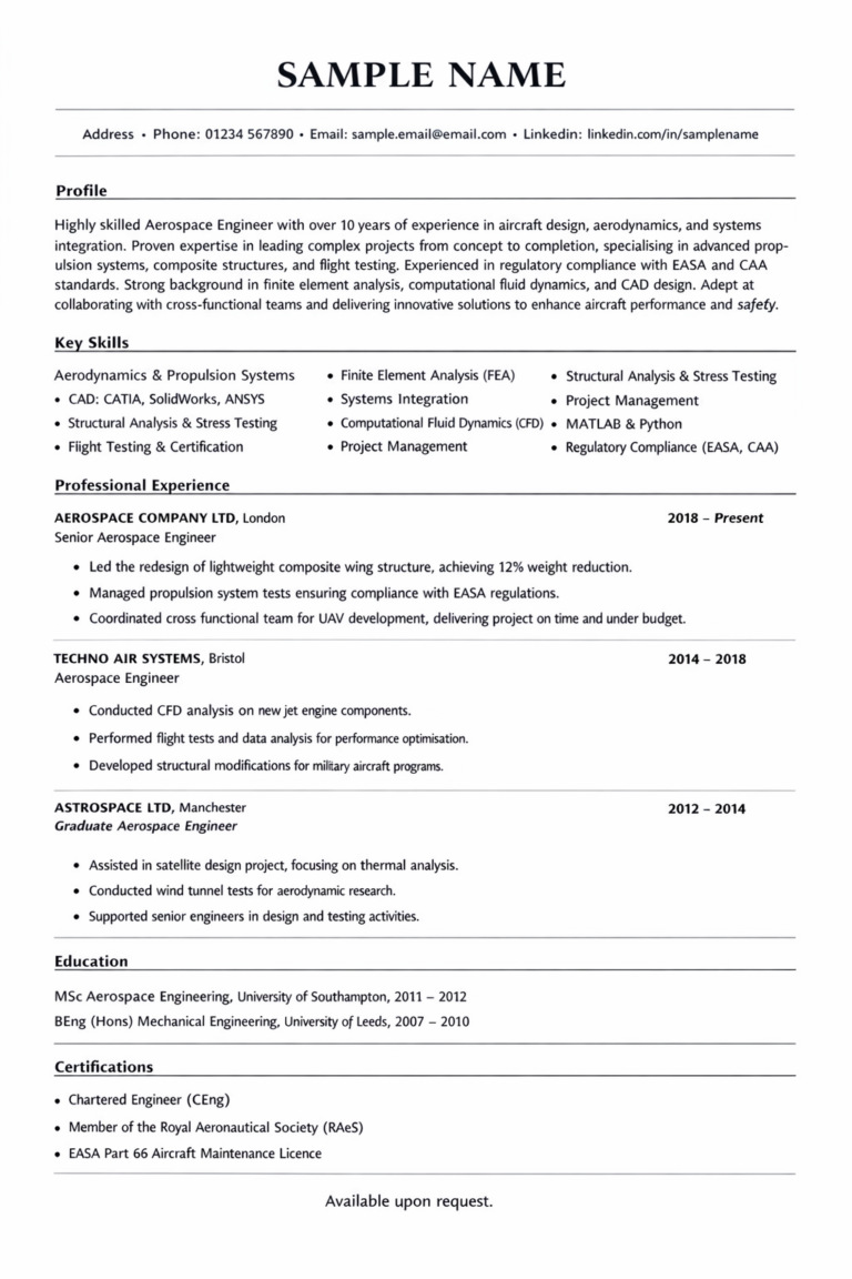 Aerospace Engineering CV Sample