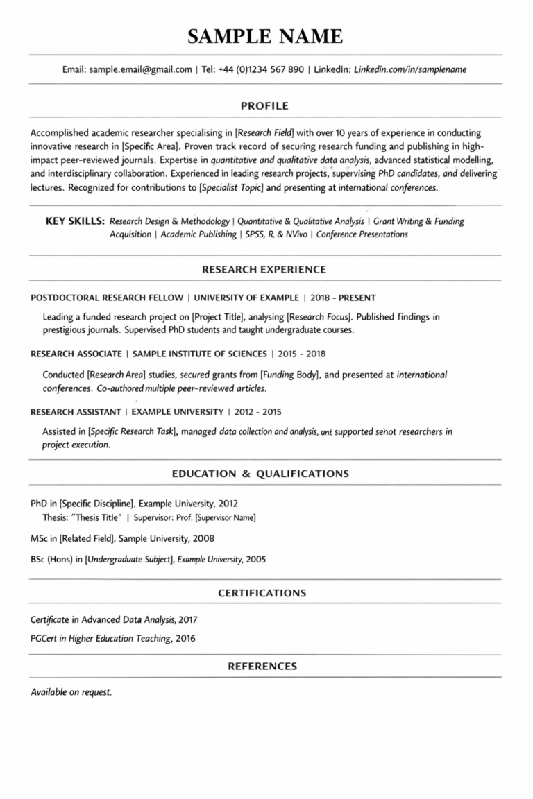 Academic Research CV Sample