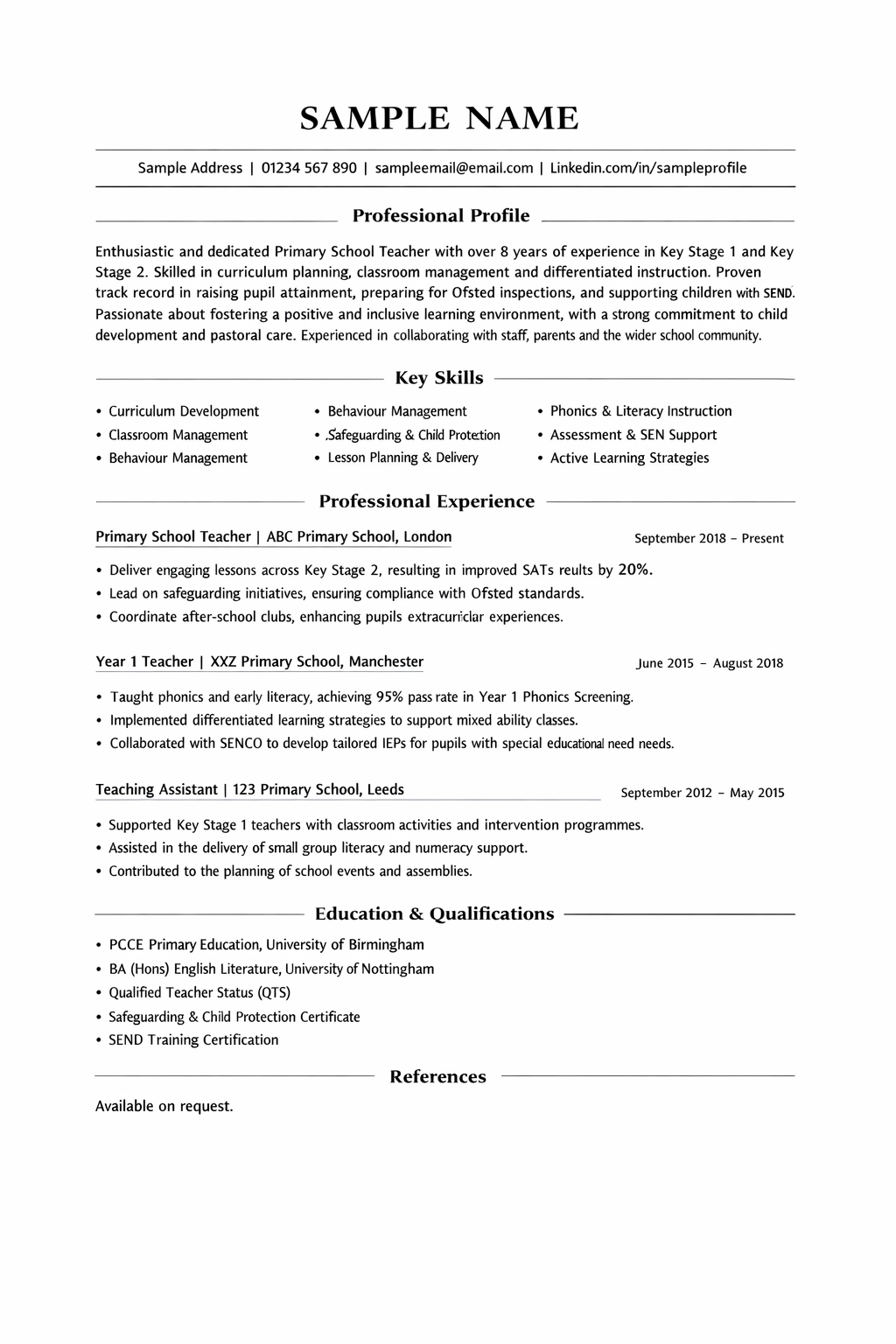 Primary Education CV Sample